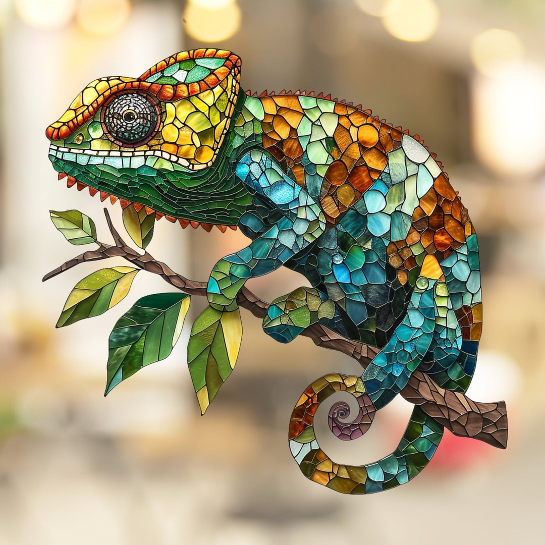 Chameleon Stained Glass Window Cling Window Sticker Decal - No Adhesive ...