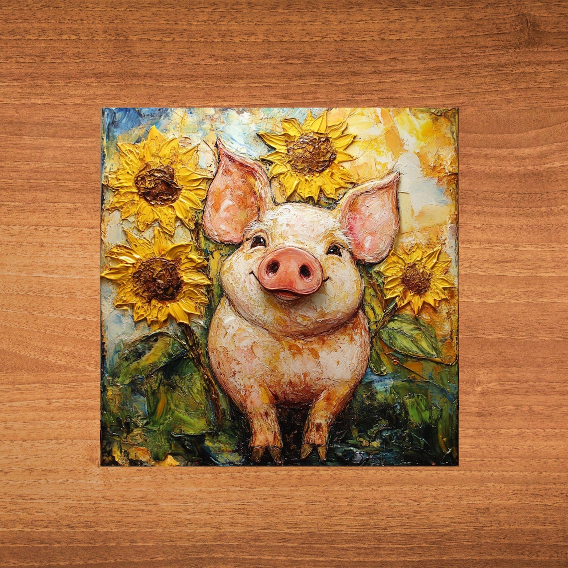 Pig in Sunflower Field Decorative Tile Ceramic Art Tile Wall Decor ...