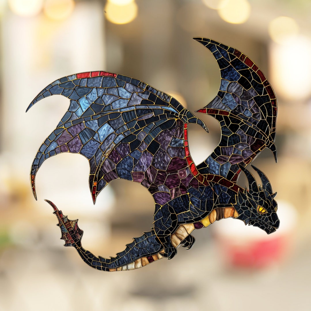 Dragon Stained Glass Window Cling Decal Sticker Window Film Dragoncore ...