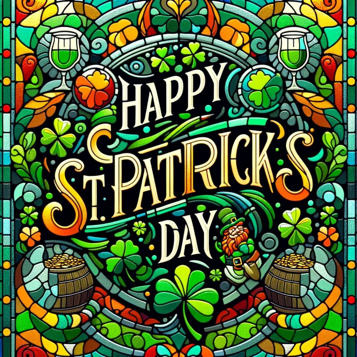 Happy Saint Patrick's Day Stained Glass Window Cling to Celebrate Saint ...