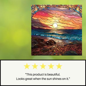 Ocean Waves Peaceful Beach at Sunrise Stained Glass Window Cling - Etsy