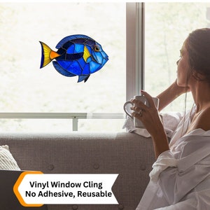 Blue Tang Stained Glass Window Cling Window Sticker Decal - No Adhesive ...