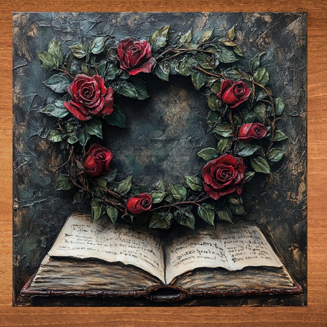 Dark Roses Book Book Nook Ceramic Art Tile Decor for Book Lover ...