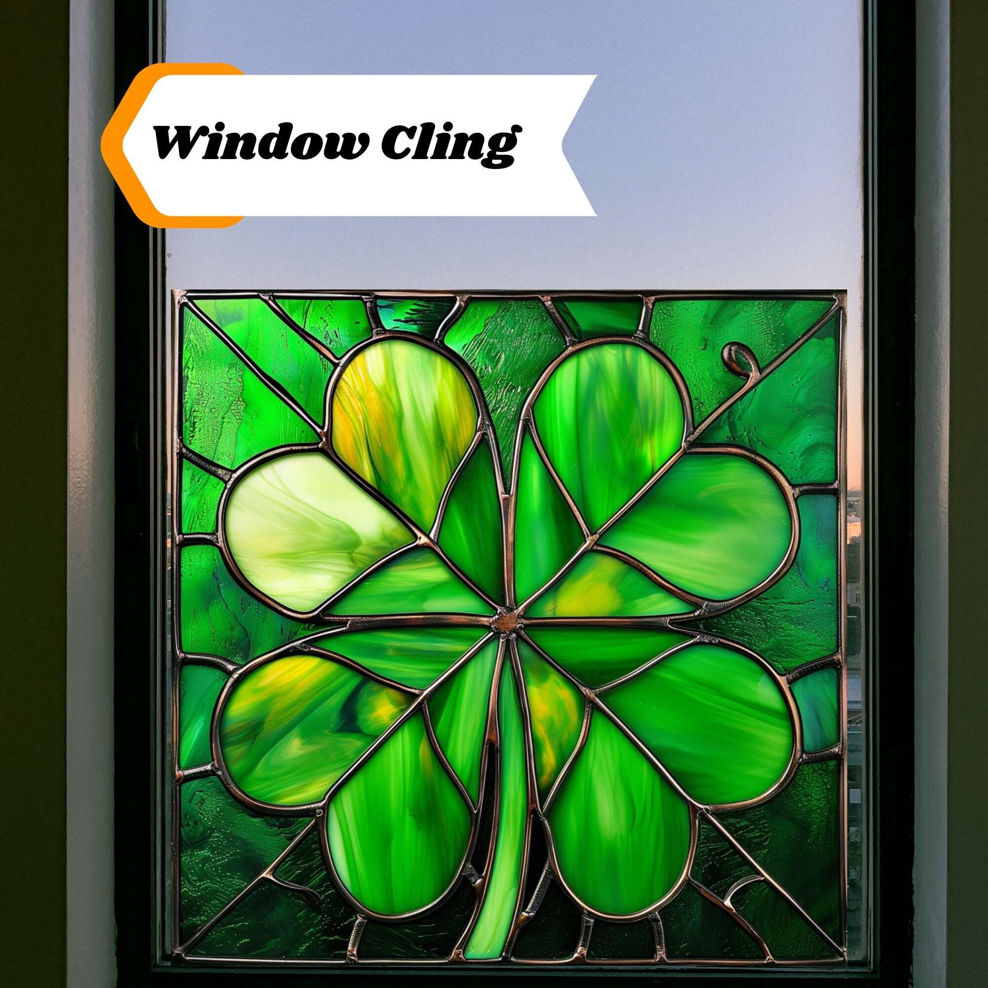 Four-leaf Clover Pattern Stained Glass Window Cling to Celebrate Saint ...