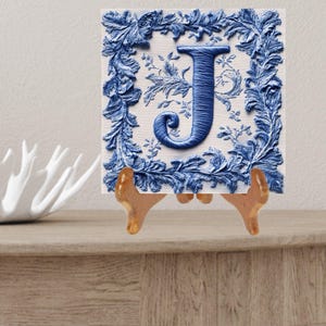 J Letter Monogram Ceramic Art Tile Grandmillennial Style Decor Home Art ...