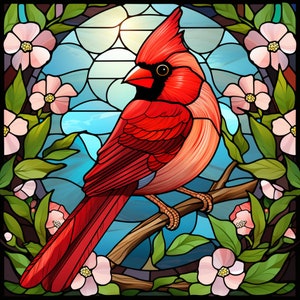 Cardinal Stain Glass Cardinal Stain Glass Window Hanging Cardinal ...
