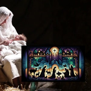 Nativity Scene Stained Glass Window Cling Nativity Scene Faux Stained ...