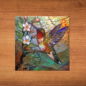 Humming Bird Stained Glass Look Art on Glossy Ceramic Tile Tileful ...