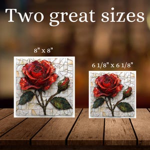Red Rose Ceramic Art Tile Stained Glass Look Glossy Bookshelf Book Nook ...