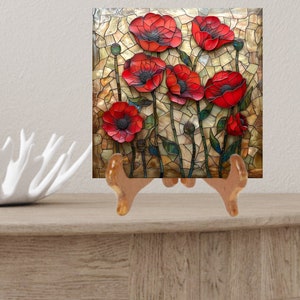 Poppy August Ceramic Wall Art Decorative Tile Unique Home Decor Stained ...