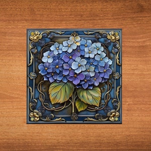 Hydrangea Ceramic Art Tile Art Nouveau Deco Wall Decor Coffee Table ...
