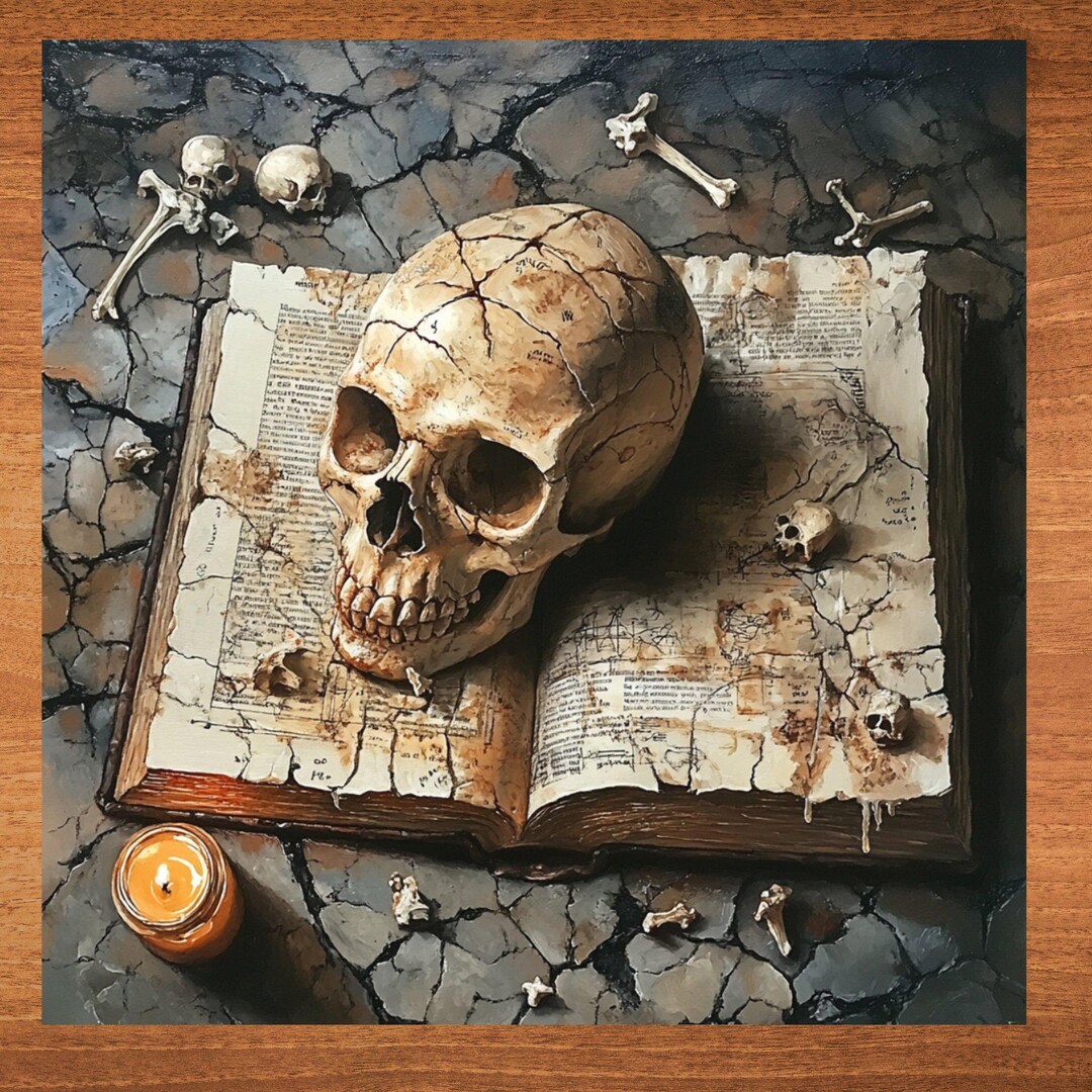 Skull on Old Book Bookshelf Decore Beautiful Ceramic Art Tile Dark ...