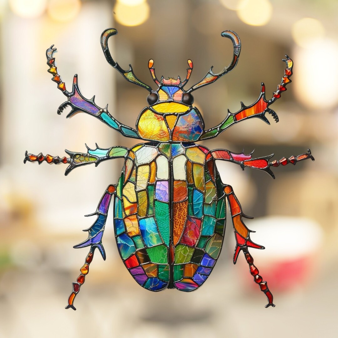 Stag Beetle Stained Glass Window Cling Sticker Decal Vinyl Window Film ...
