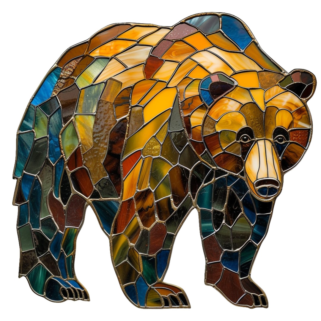 Grizzly Bear Stained Glass Window Cling Window Sticker Decal Film With ...