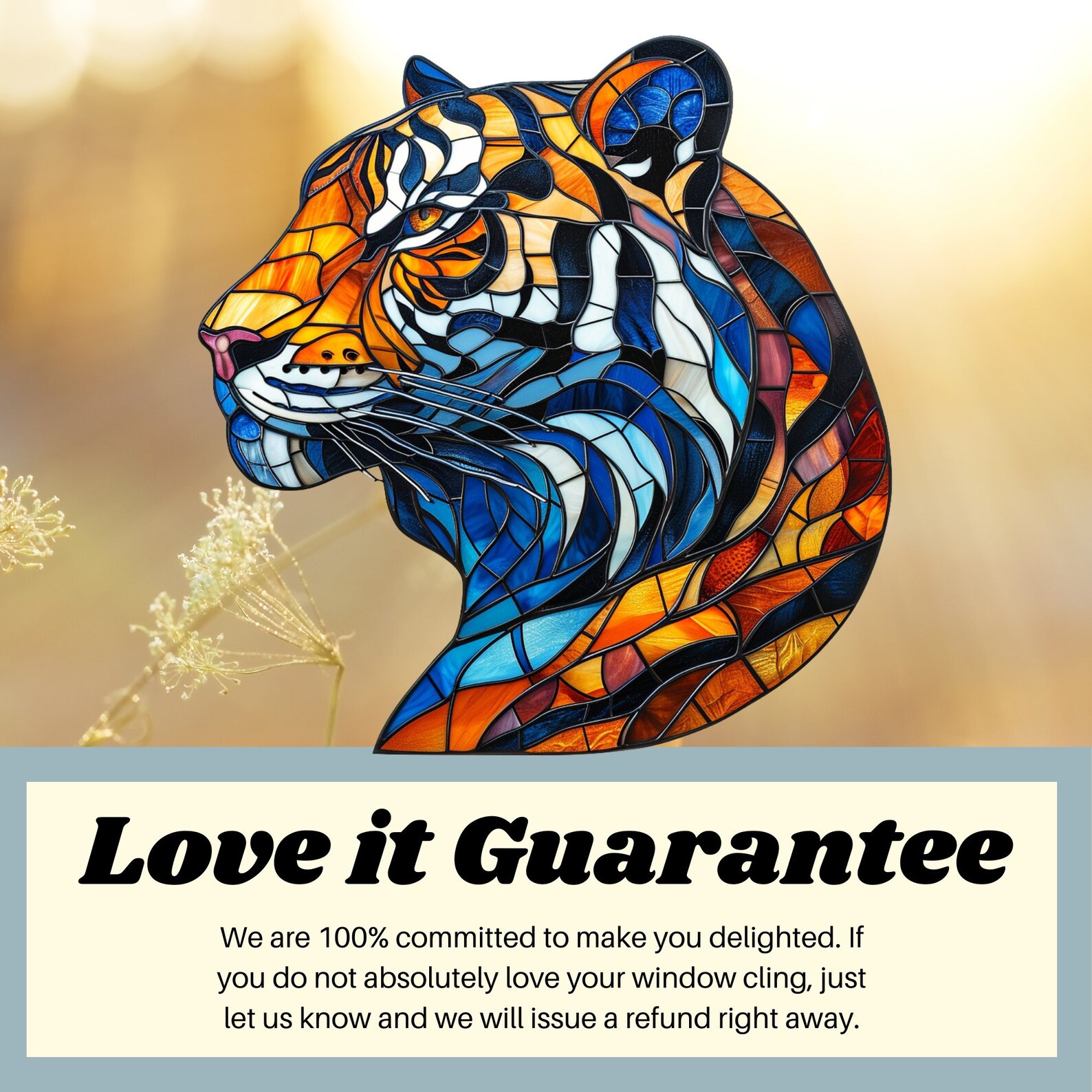 Tiger Stained Glass Window Cling Decal Sticker Window Film Reusable No ...
