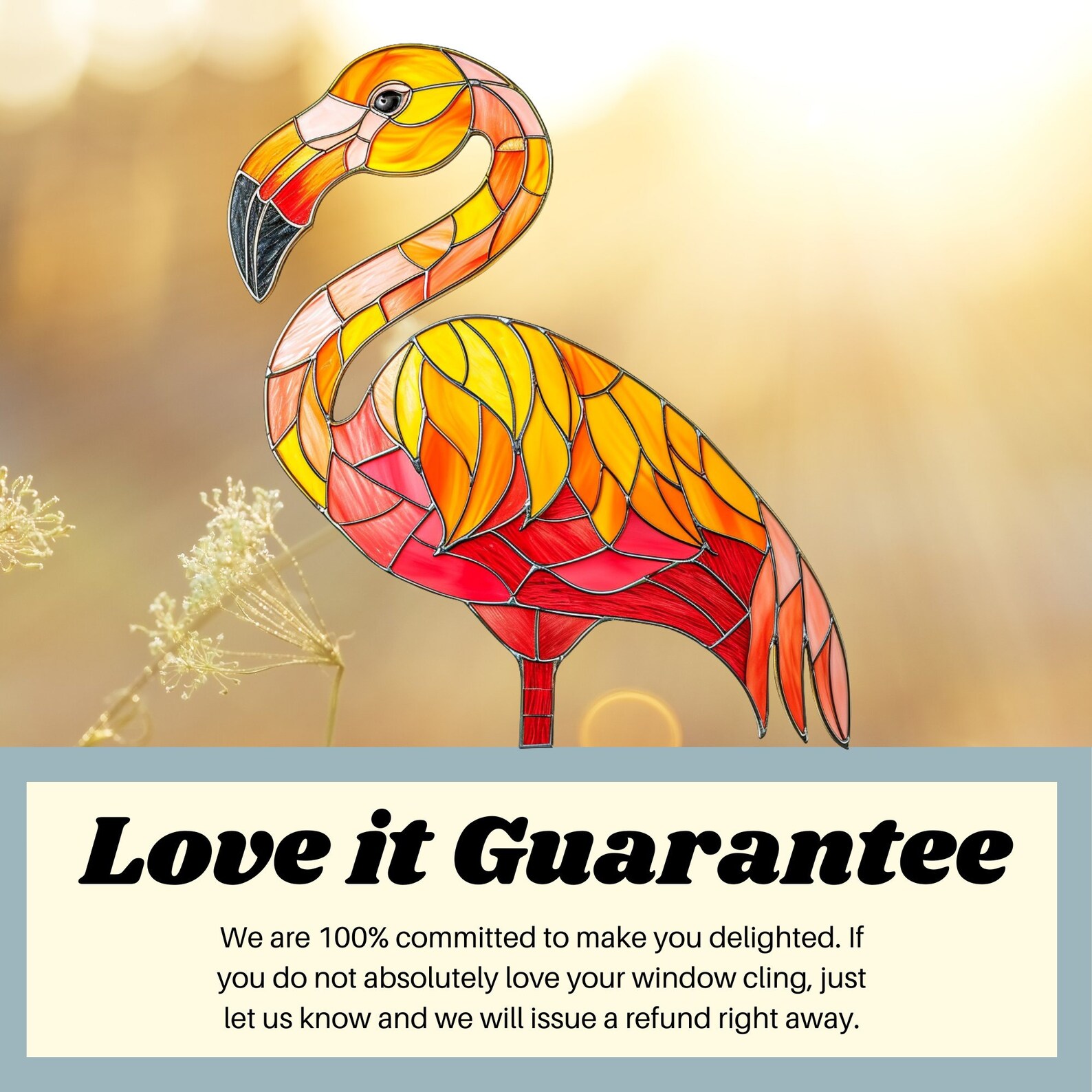 Flamingo Stained Glass Window Cling Decal Sticker Vinyl Window Film ...