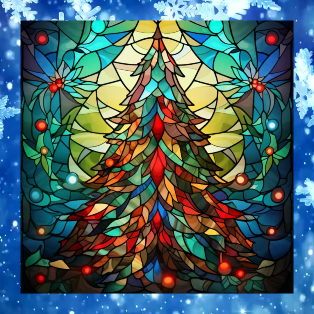 Christmas Tree Stained Glass Window Cling Christmas Tree Faux Stained ...