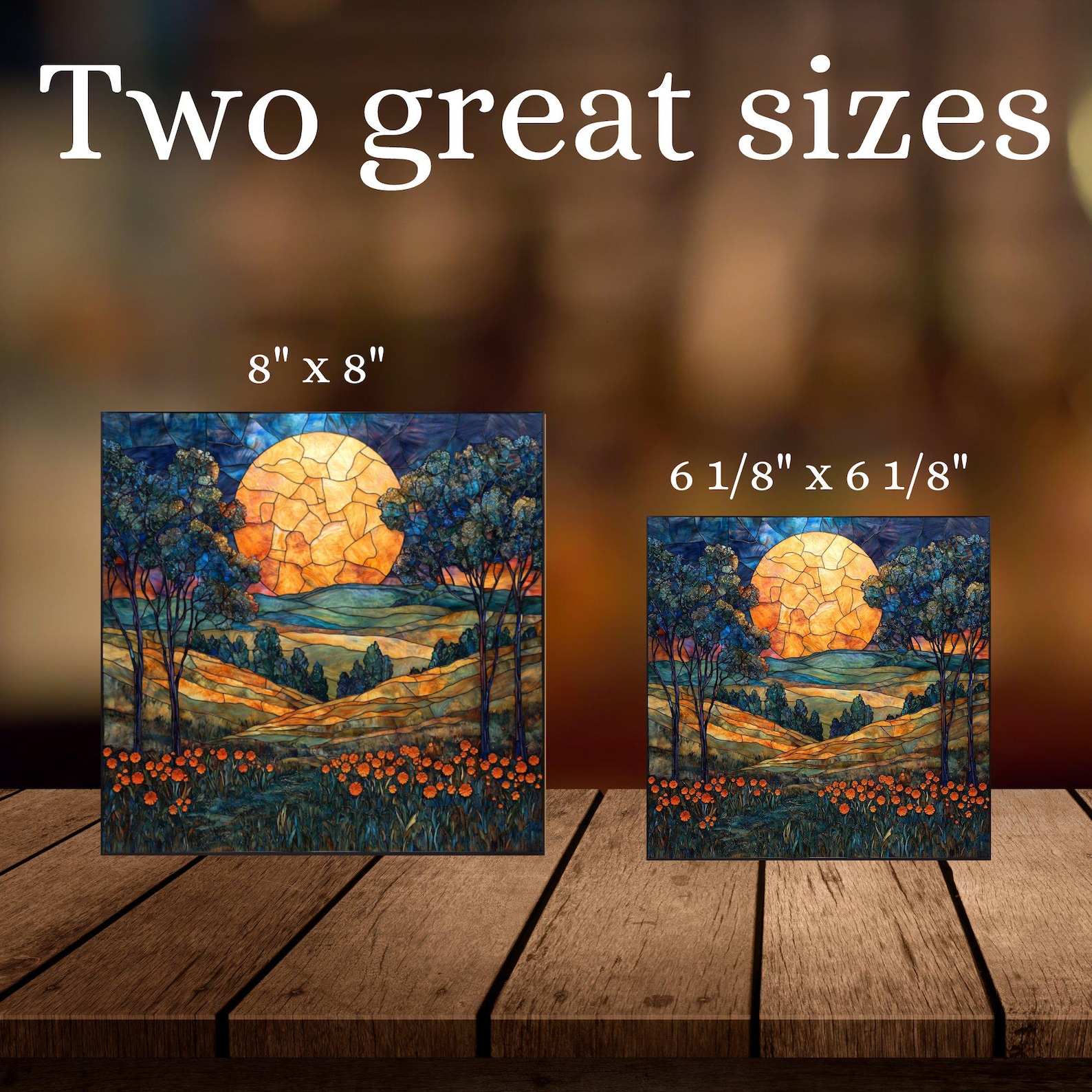 Harvest Moon Scene Ceramic Tile Art Book Nook Bookshelf Coffee Table ...
