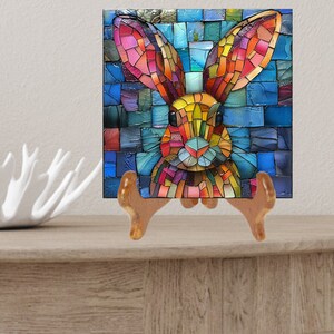 Rabbit Stained Glass Look Art on Glossy Ceramic Decorative Tile Tileful ...
