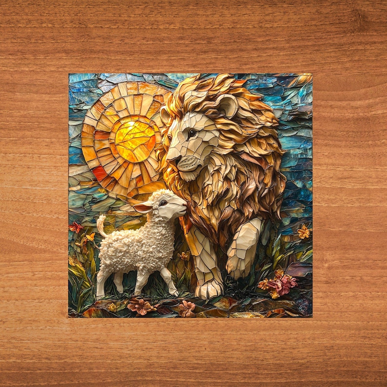 Lion and the Lamb Ceramic Art Tile Decor for Kitchen Bedroom Bookshelf ...