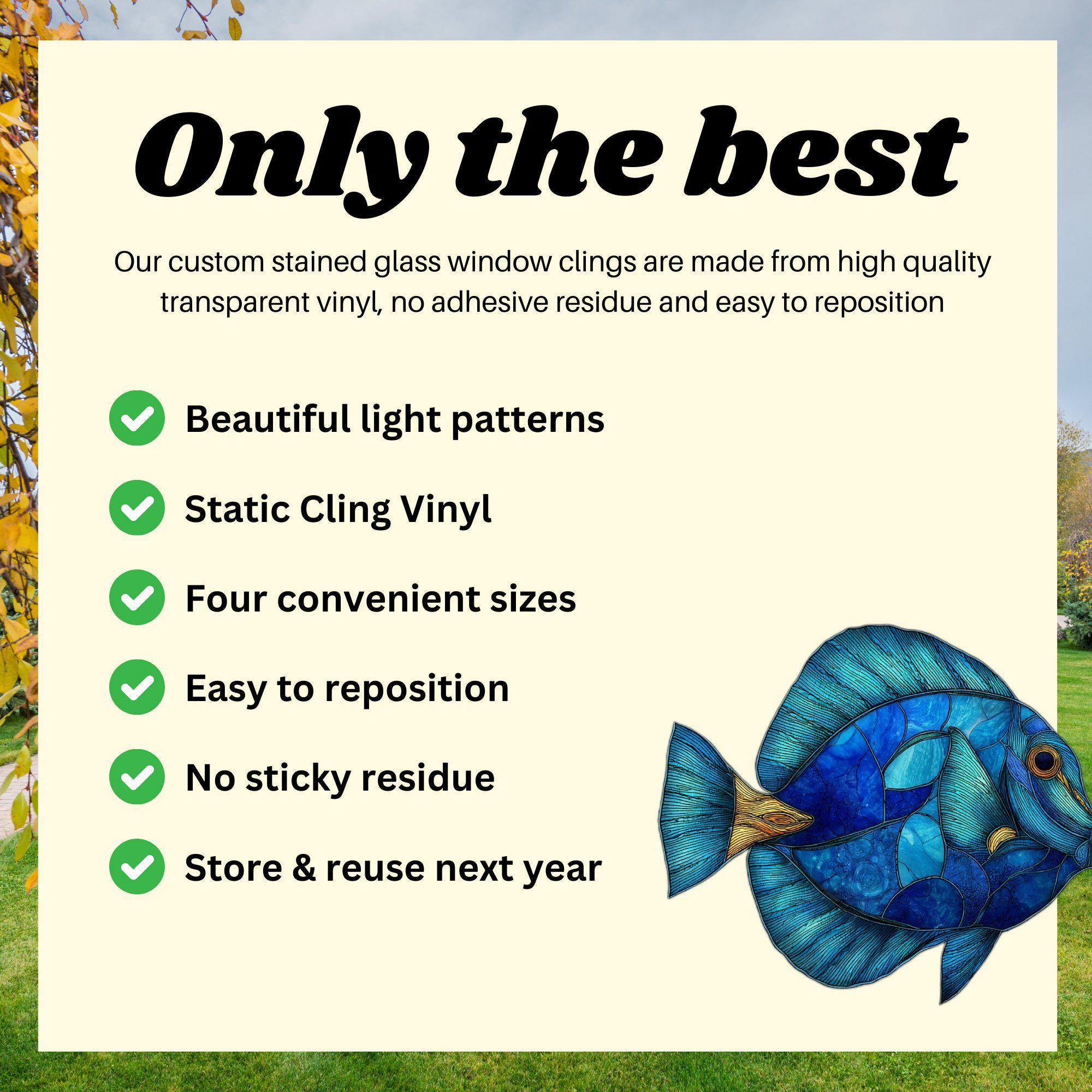 Regal Blue Tang Window Cling Stained Glass Look Decal Sticker Window ...