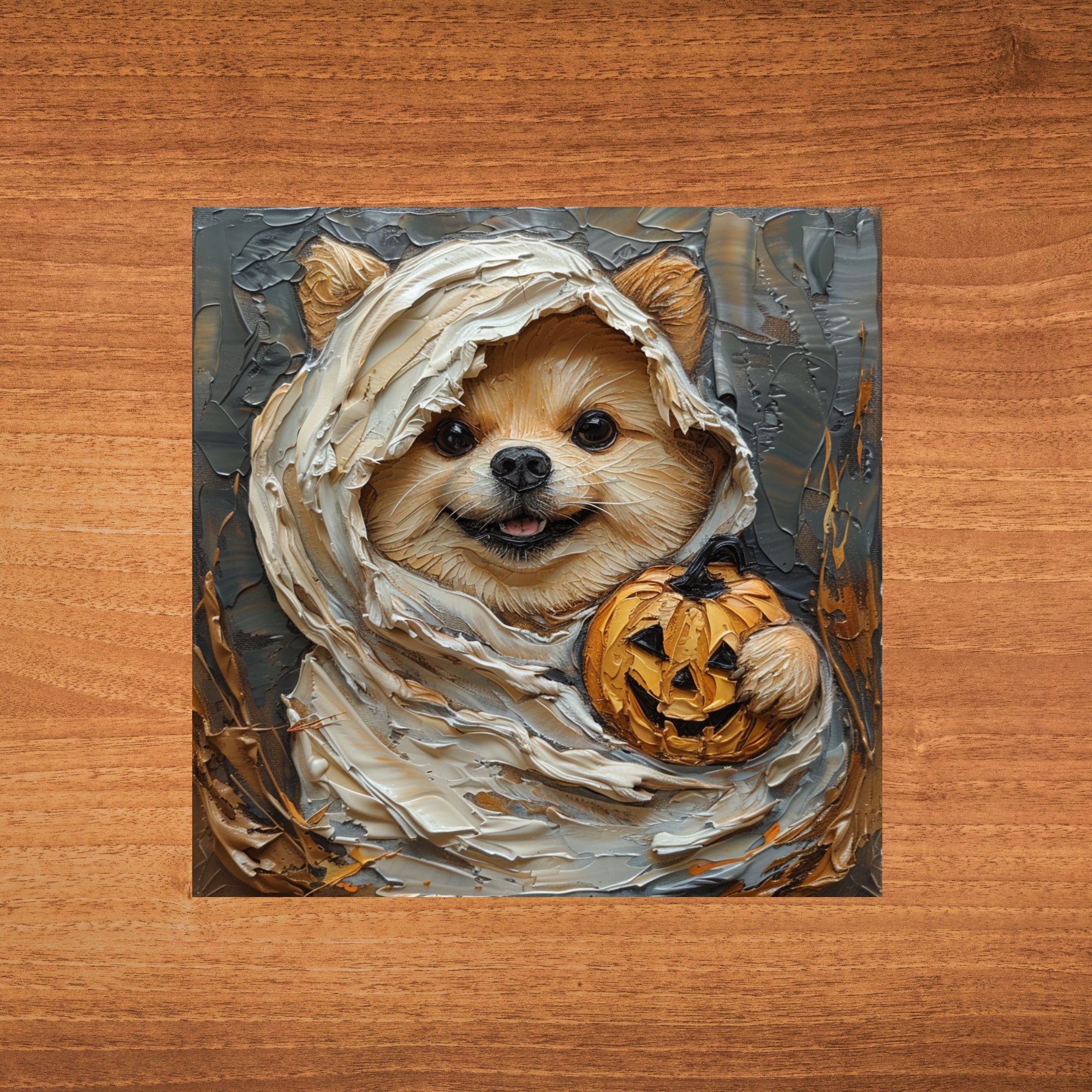 Pomeranian Cute Ghost Ceramic Art Tile Decorative Glossy Tile for ...