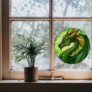 Dragon Stained Glass Window Cling Decal Sticker Window Film Dragoncore ...