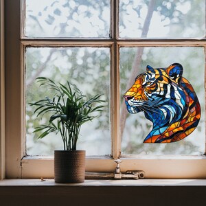 Tiger Stained Glass Window Cling Decal Sticker Window Film Reusable No ...