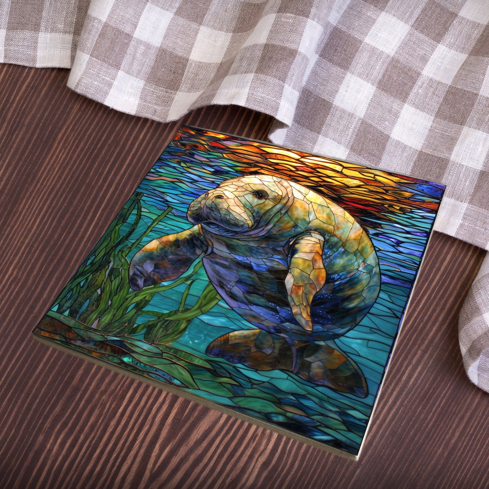 Manatee Stained Glass Look Art on Glossy Ceramic Tile Tileful Artful ...