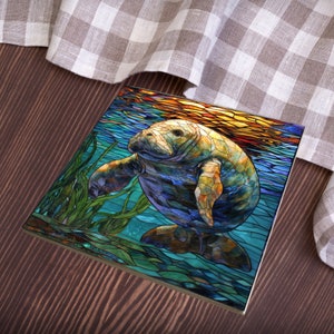 Manatee Stained Glass Look Art on Glossy Ceramic Tile Tileful Artful ...