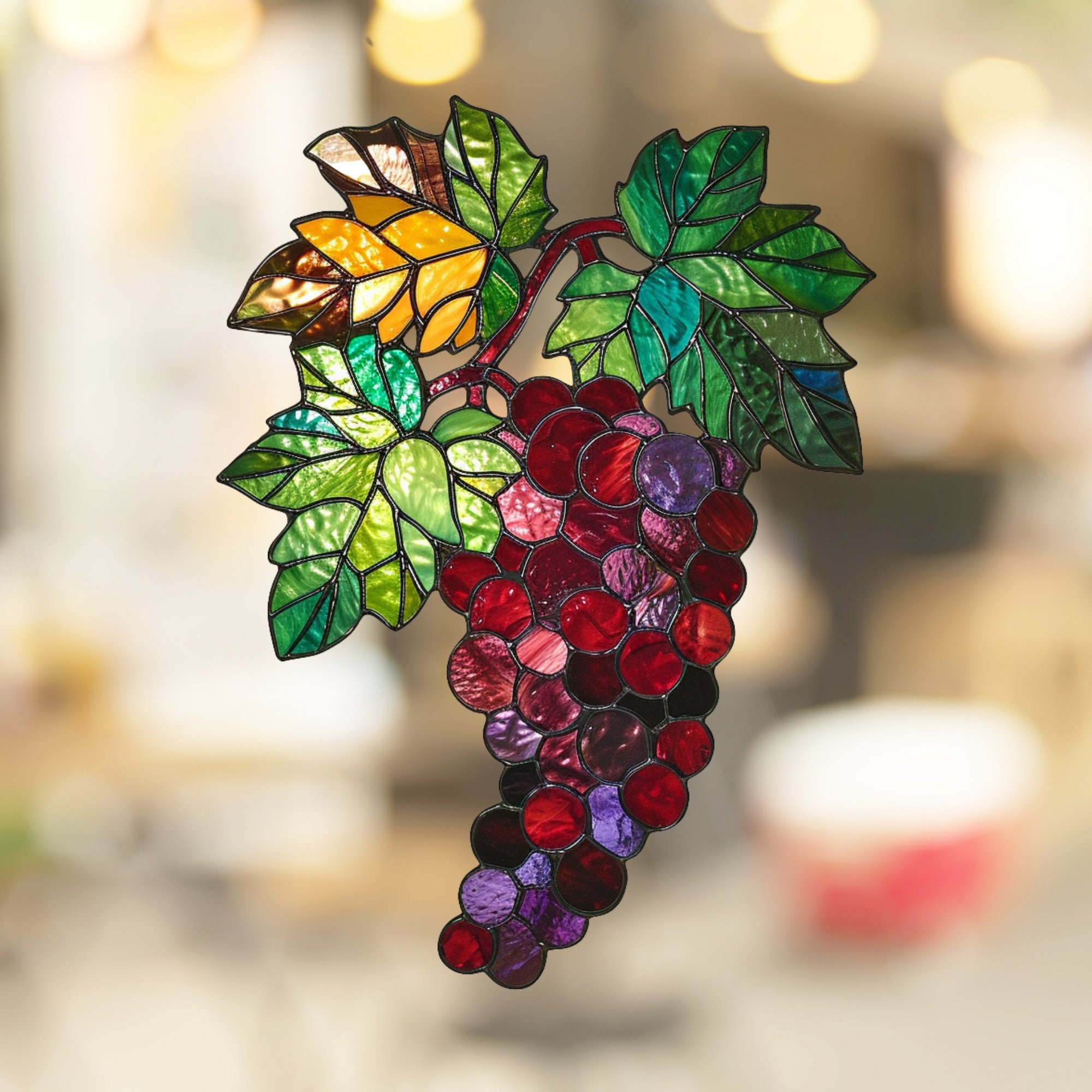 Grapes on the Vine Stained Glass Window Cling Beautiful Flower Window ...