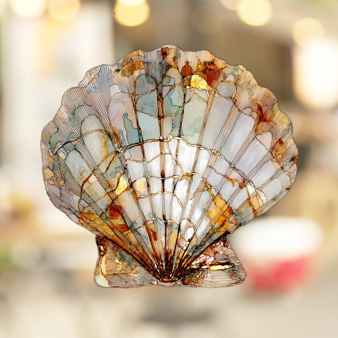 Scallop Window Cling Stained Glass Look Decal Sticker Window Film No ...