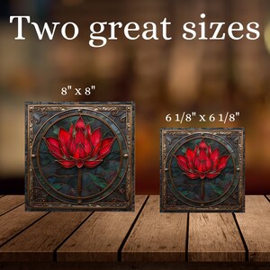 Red Lotus Stained Glass Look Art on Glossy Ceramic Decorative Tile Gift ...