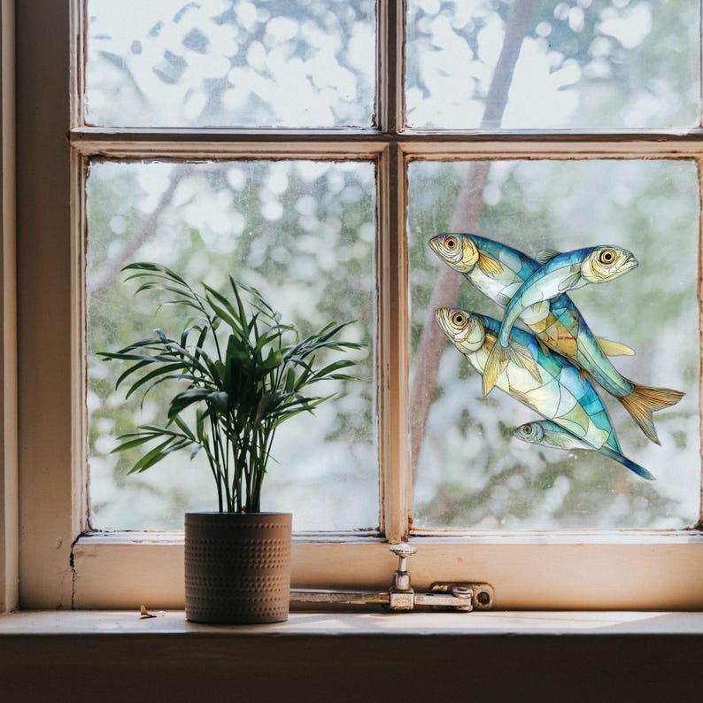Herring Window Cling Stained Glass Look Decal Sticker Window Film No ...
