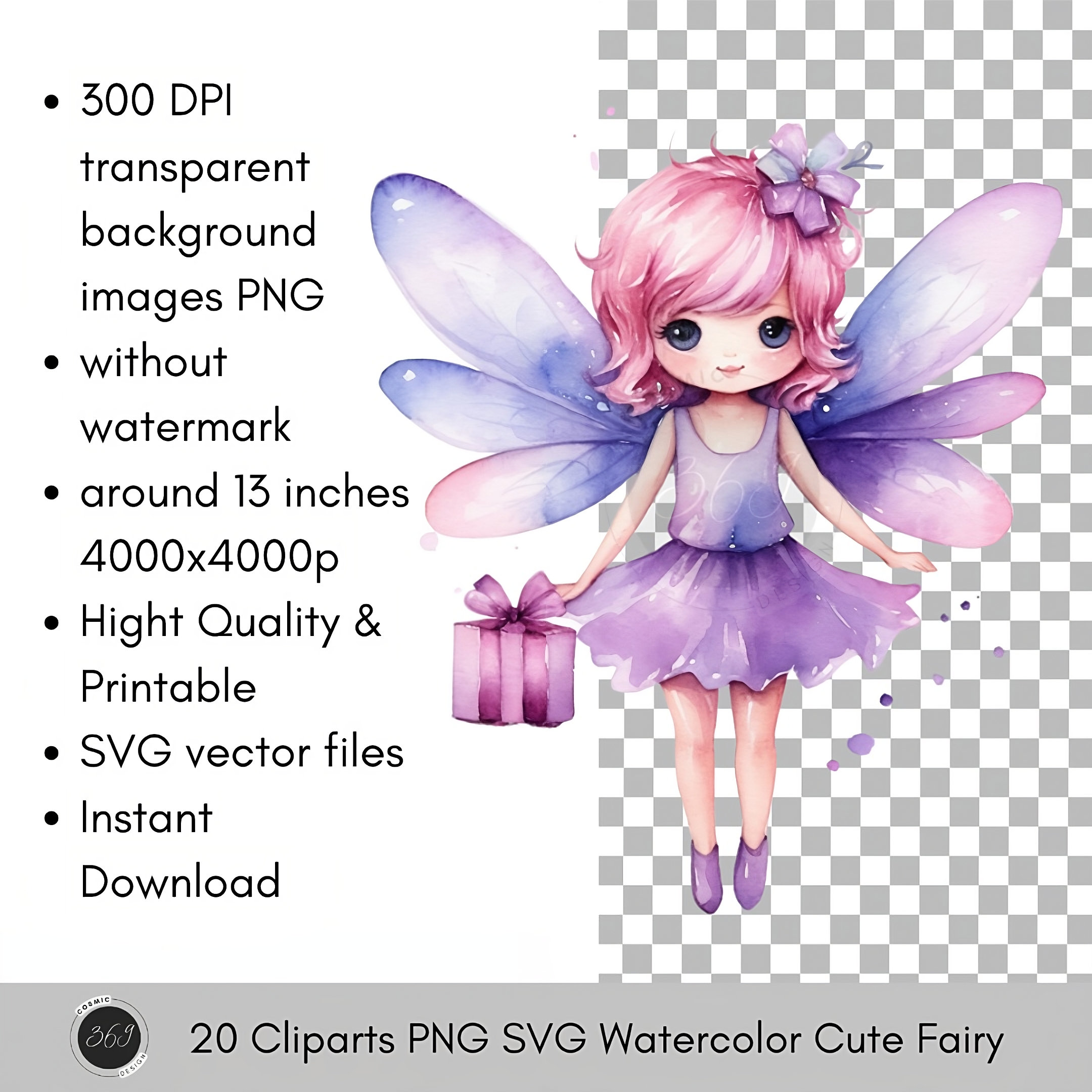 Cute Fairy Clipart, 20 Designs, Fairy PNG, Printable, Commercial Use ...
