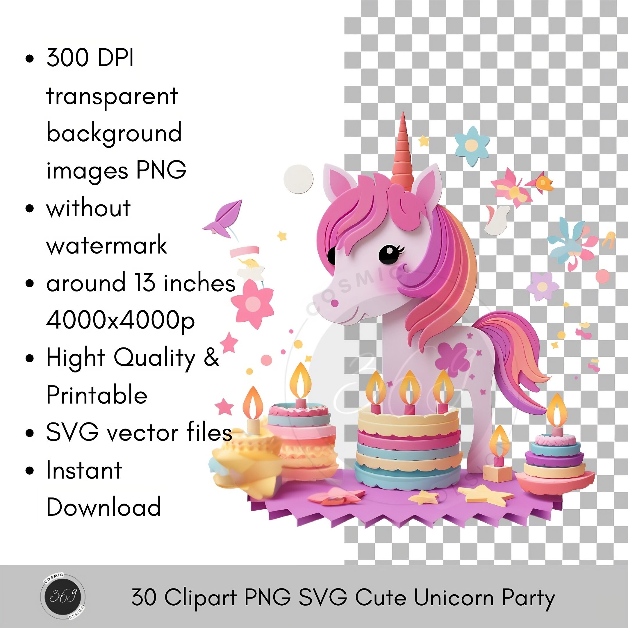 Unicornparty Clipart Cute Unicorn Clipart Bundle 30 PNG SVG Kirigami ...