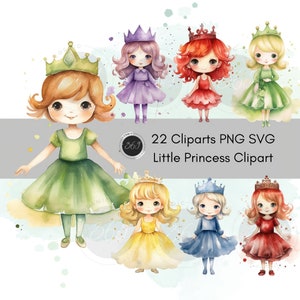 Princess Clipart, Watercolor Little Princesses Clipart 22 Designs ...