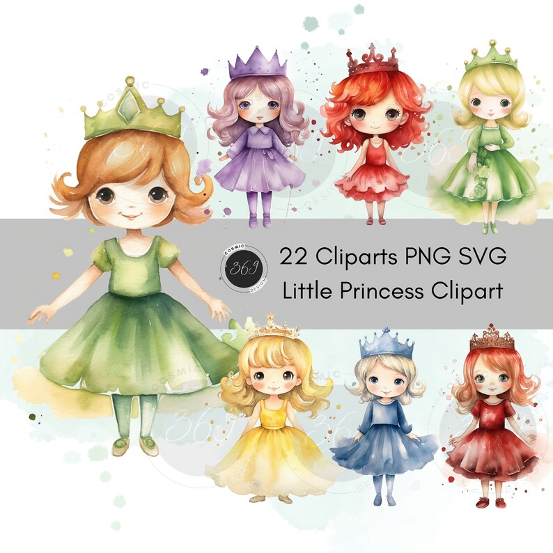 Princess Clipart Watercolor Little Princesses Clipart 22 - Etsy