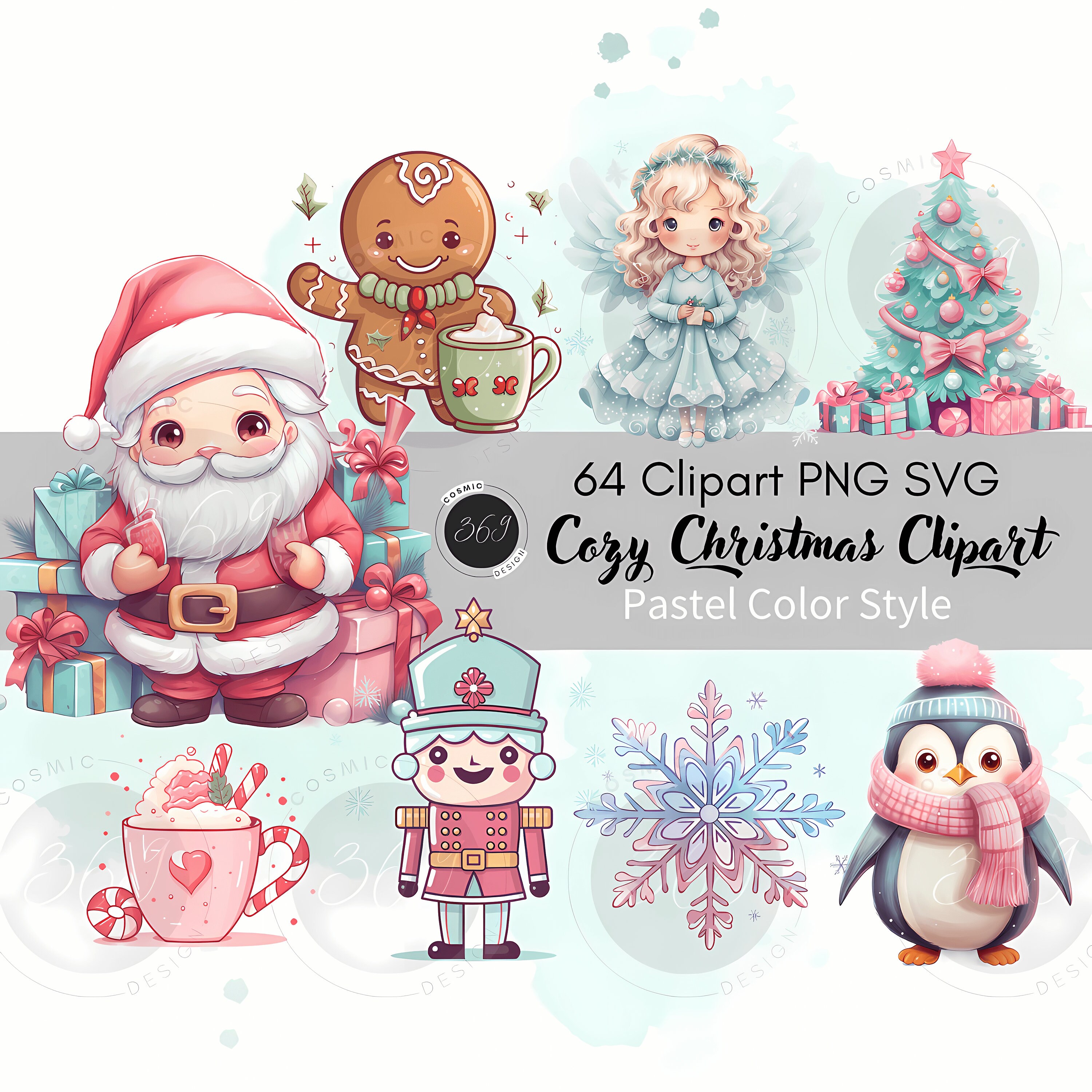 Cozy Christmas Clipart Bundle Pastel Color Version 64 SVG PNG ...