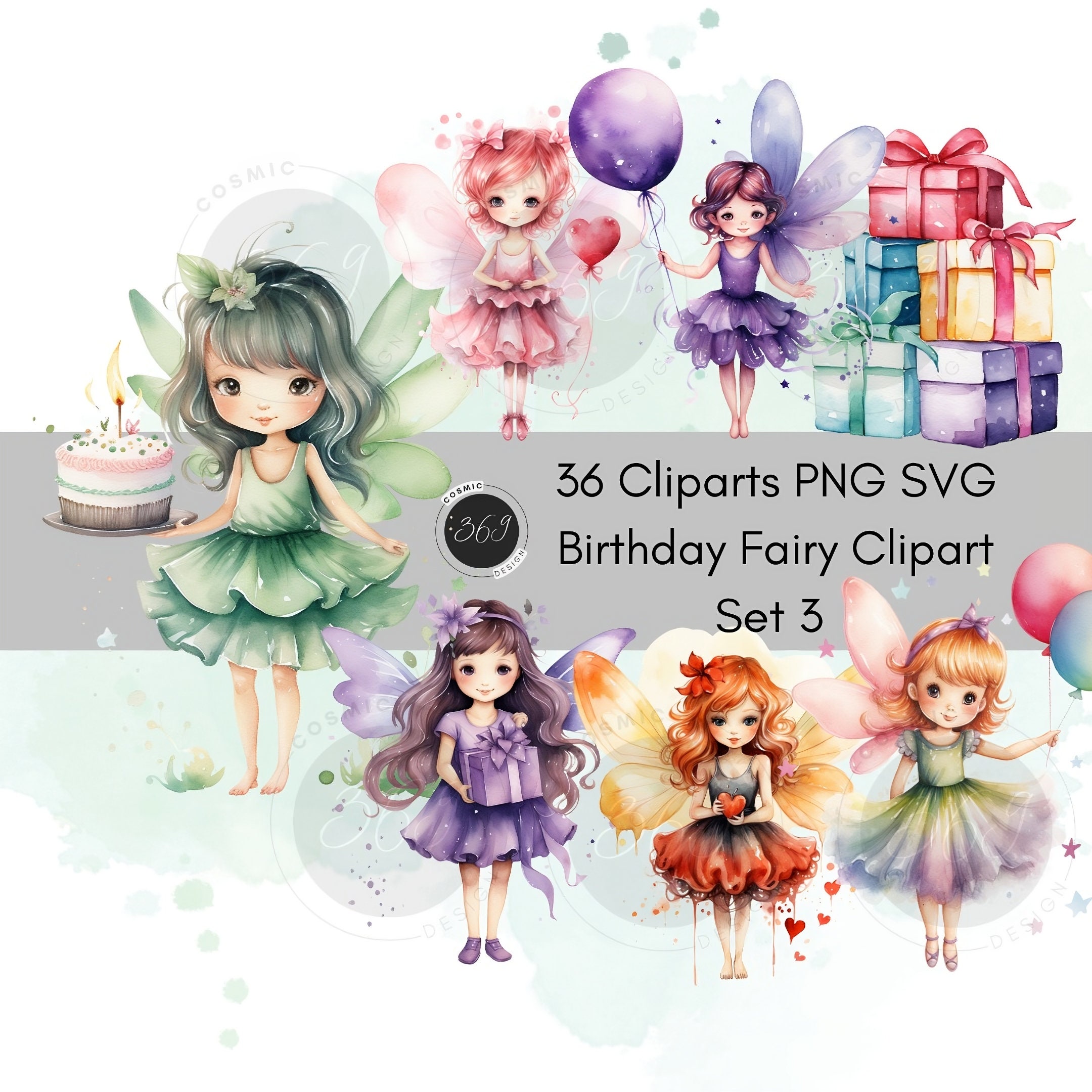 Birthday Fairy PNG 36 Watercolor Fairy Clipart Set 3 - Etsy