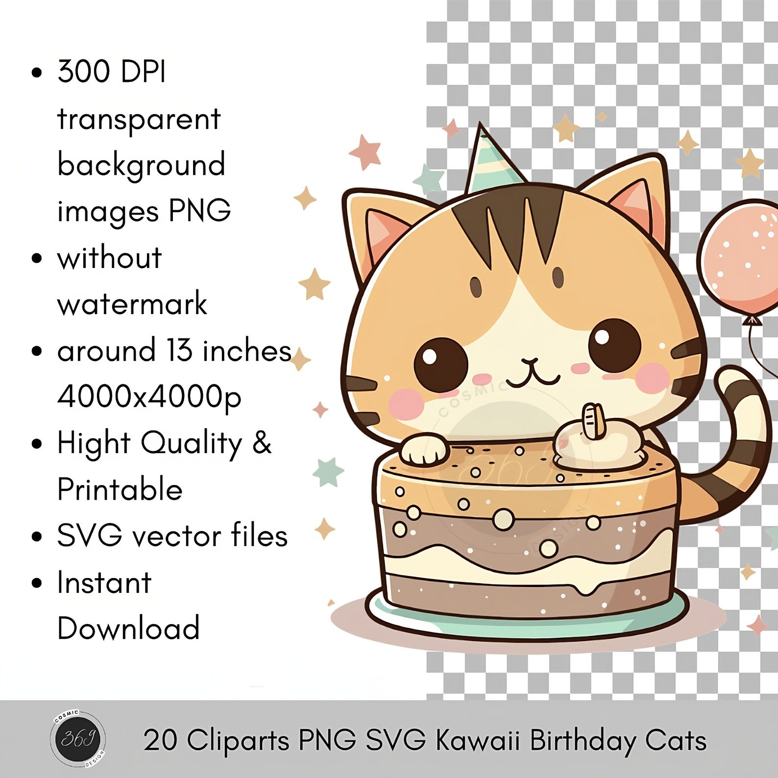 Birthday Cat Clipart Kawaii Birthday Cats Funny Party Clipart ...
