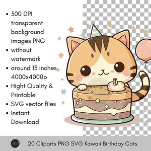 Birthday Cat Clipart Kawaii Birthday Cats Funny Party Clipart ...