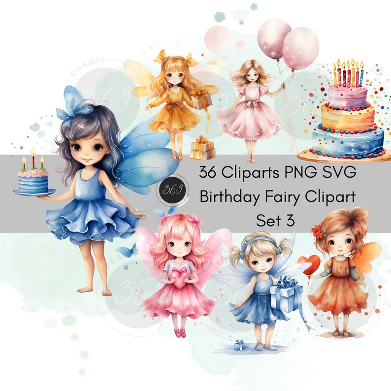 Birthday Fairy PNG 36 Watercolor Fairy Clipart Set 3, Printable ...
