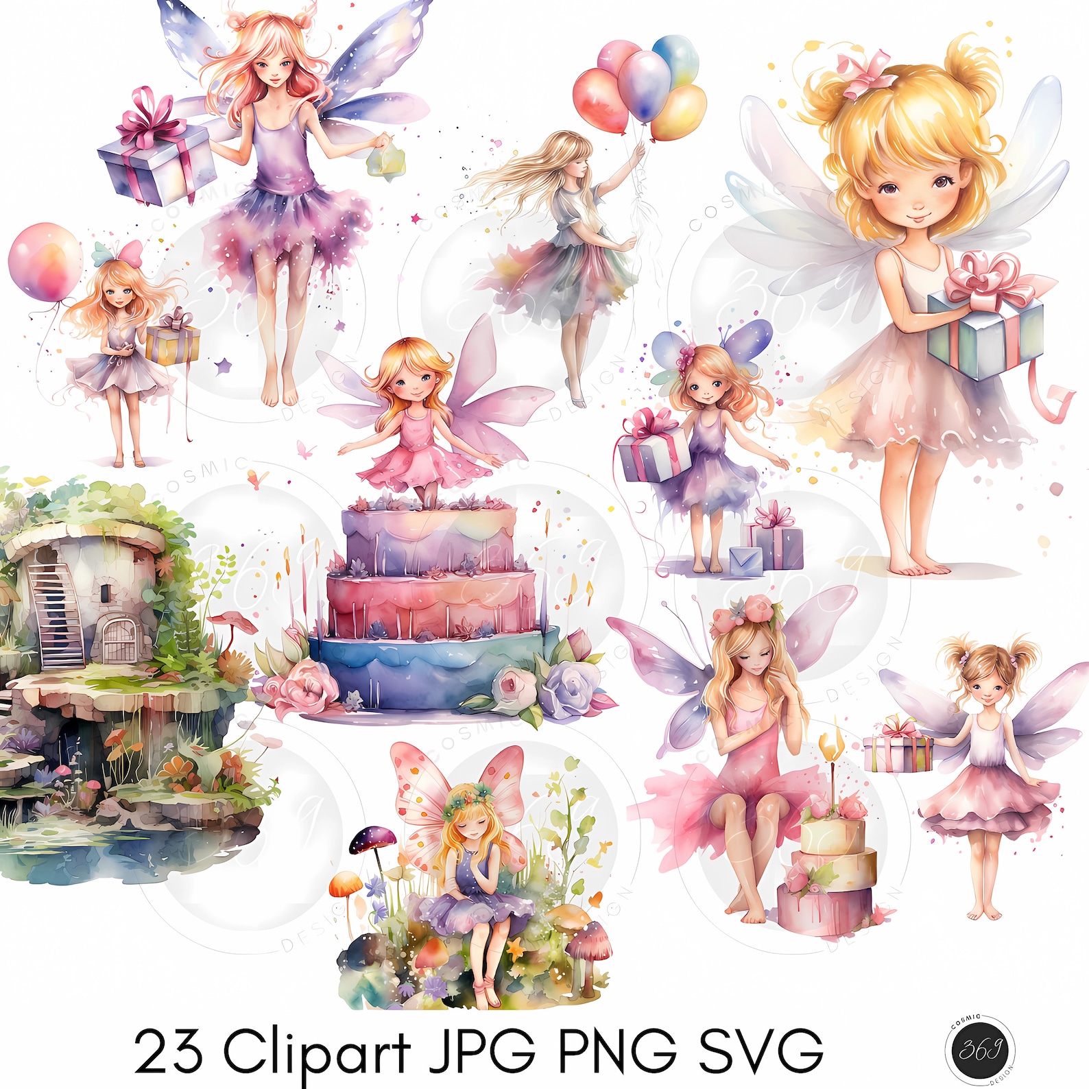 Watercolor Birthday Fairy Clipart Pack 23 PNG Fairy - Etsy