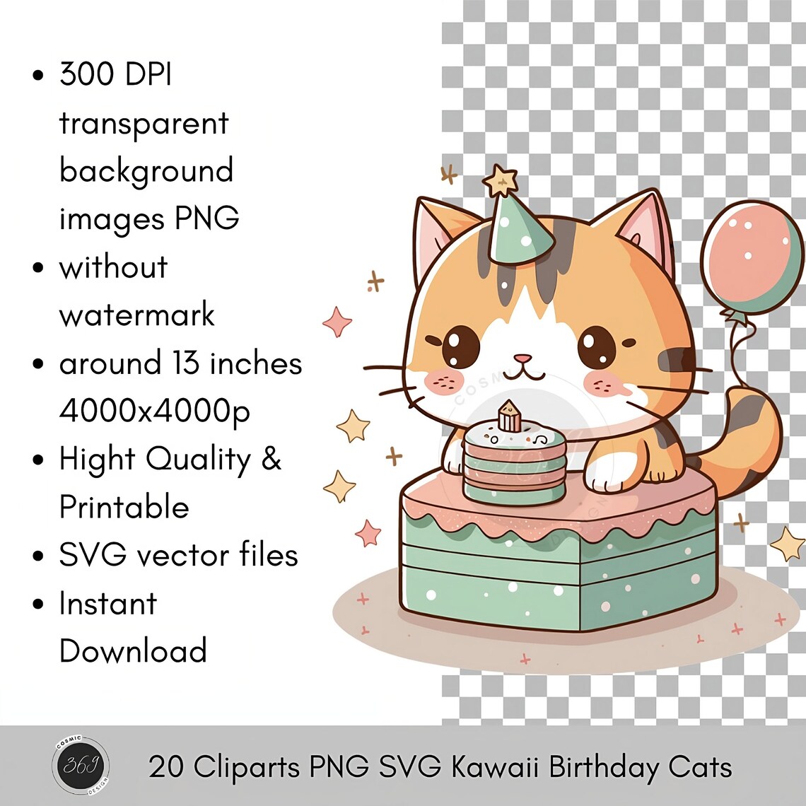 Birthday Cat Clipart Kawaii Birthday Cats Funny Party Clipart ...