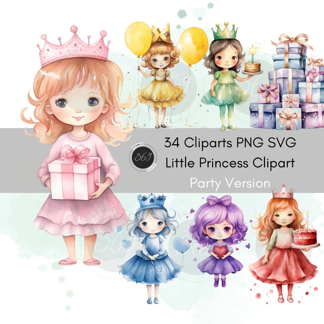 Princess Clipart, Watercolor Little Princesses 34 Designs Party Version ...
