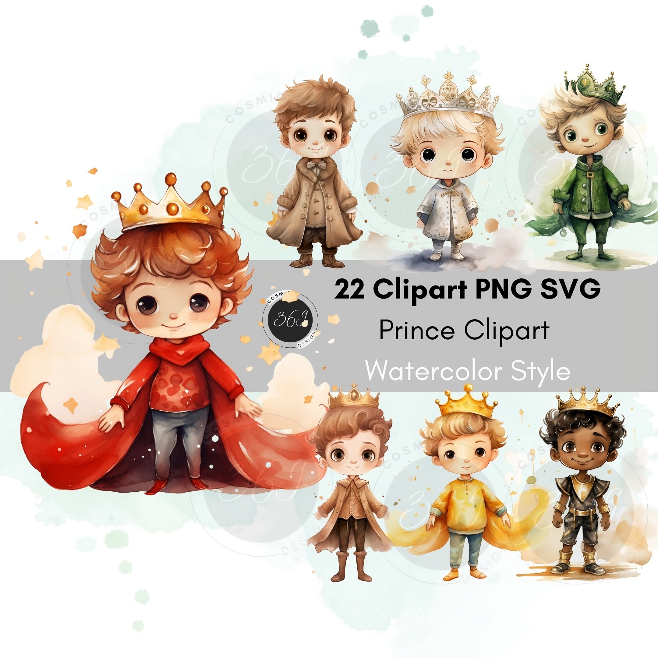 Prince Clipart PNG SVG Bundle for Personal & Commercial Use, Watercolor ...