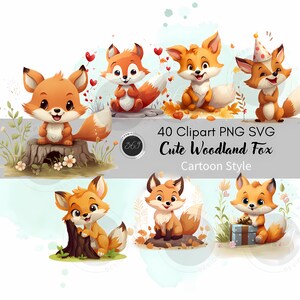 Woodland Fox Clipart Bundle 40 PNG SVG Cartoon Style Commercial Use ...