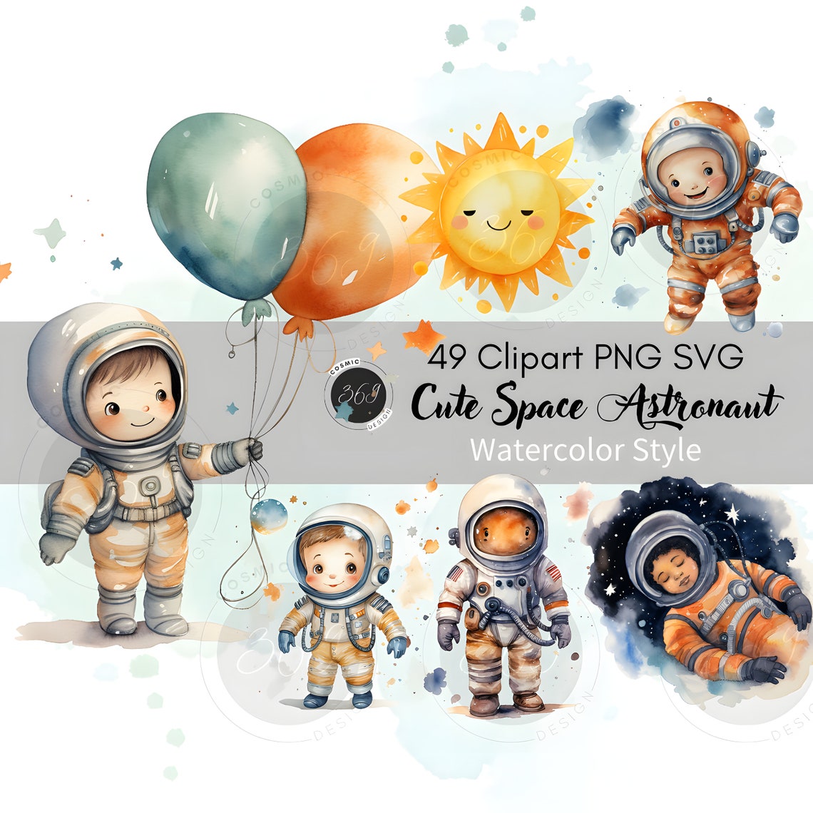 Cute Space Clipart Bundle 49 PNG SVG Commercial Use, Astronaut Clipart ...