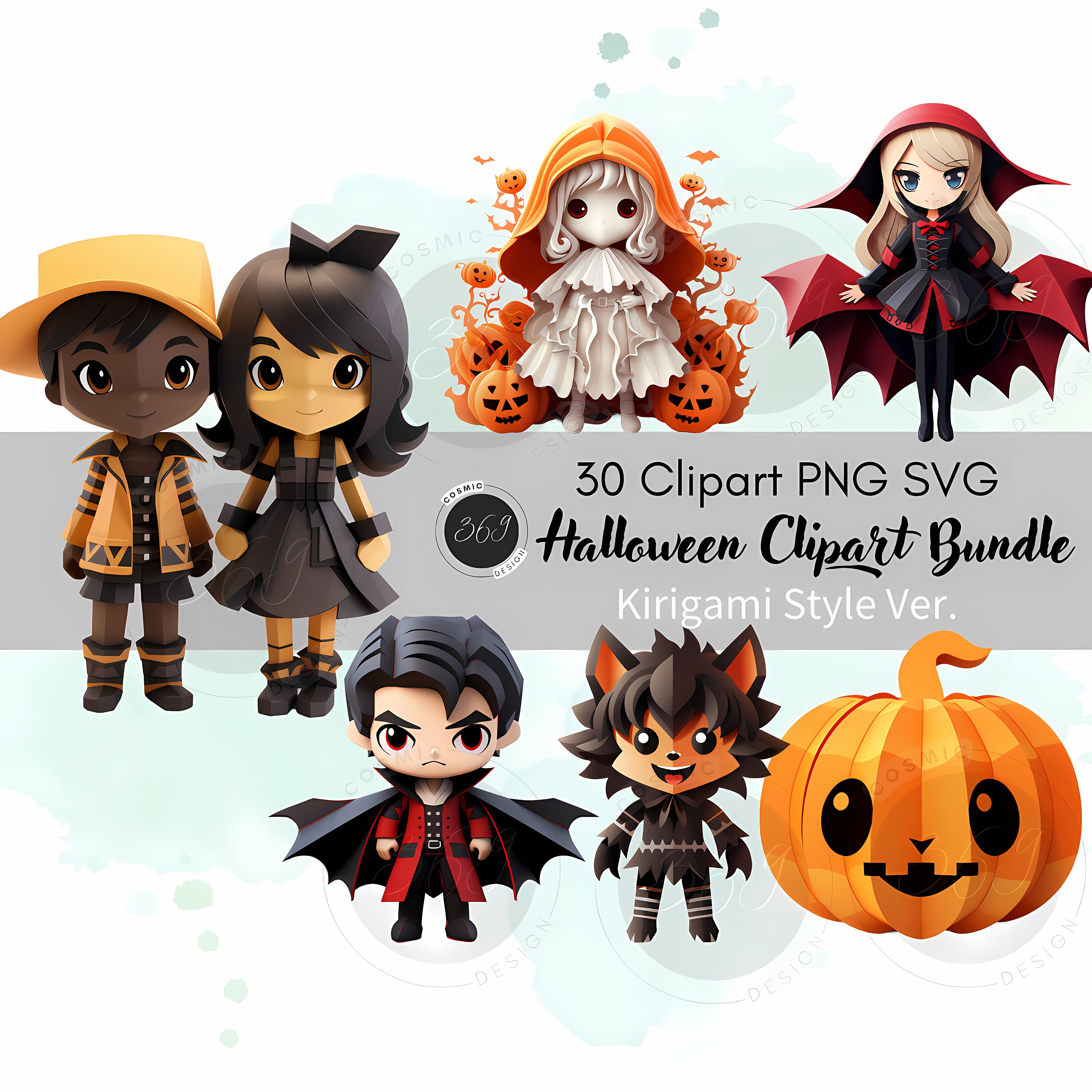 Halloween Clipart Bundle Vampire Clipart 30 PNG SVG Kirigami Style for ...
